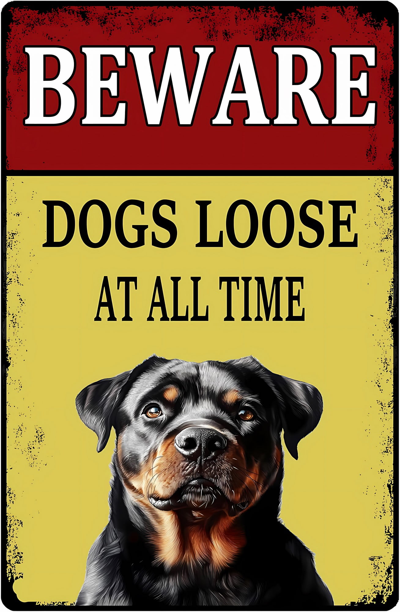 Beware Dogs Loose Rottweiler 8"x12" Tin Warning Sign, Rottweiler Metal ...