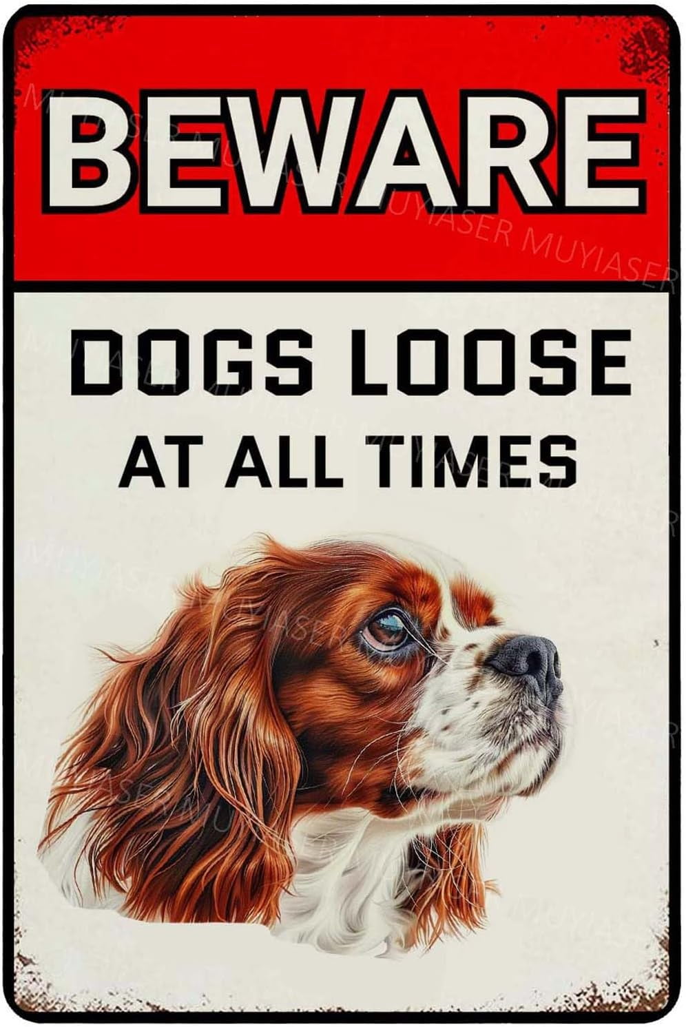 Beware Of Dogs Loose At All Time Sign Cavalier King Charles Spaniel ...