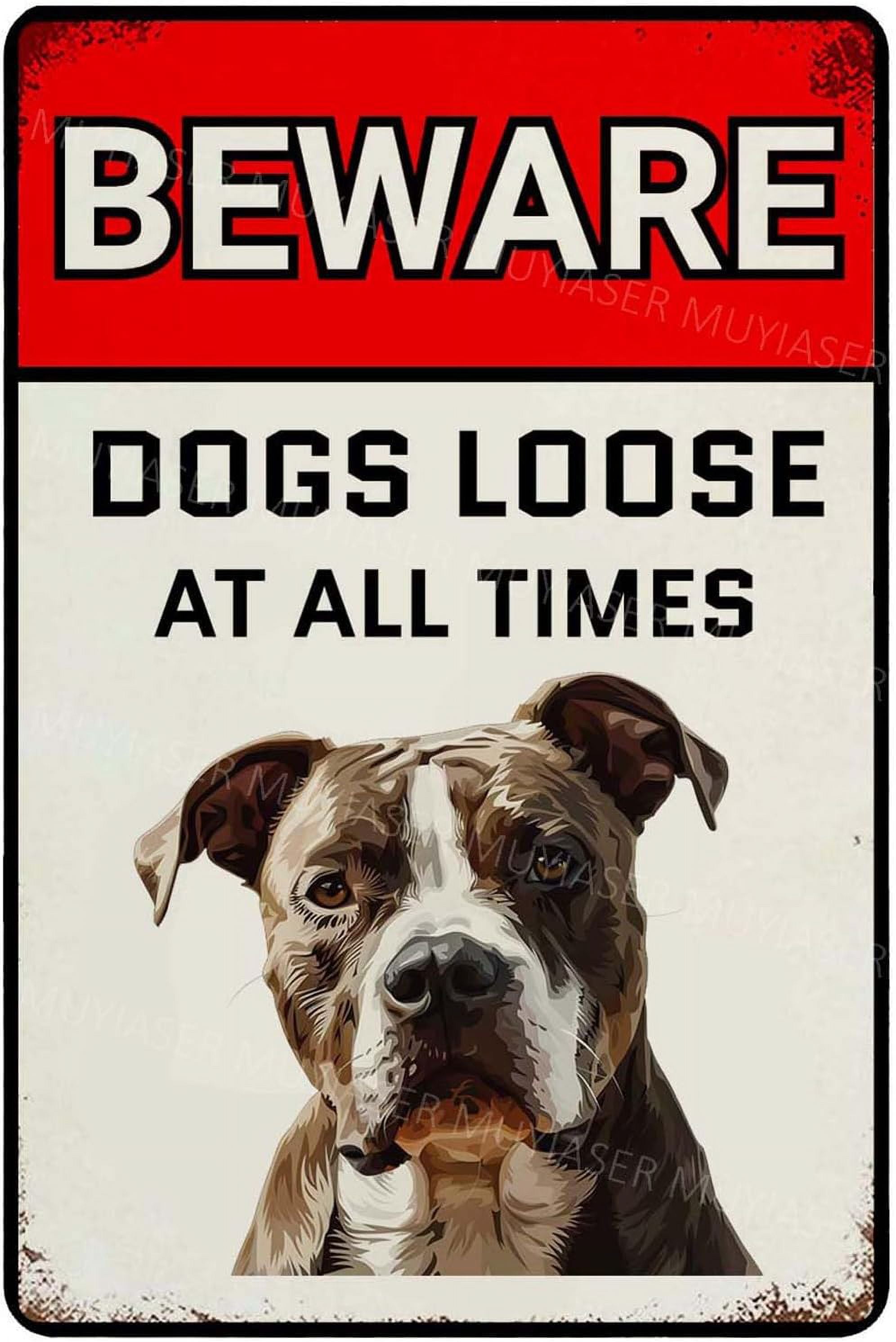 Beware Of Dogs Loose At All Time Sign Pitbull Warning Sign Aluminum ...