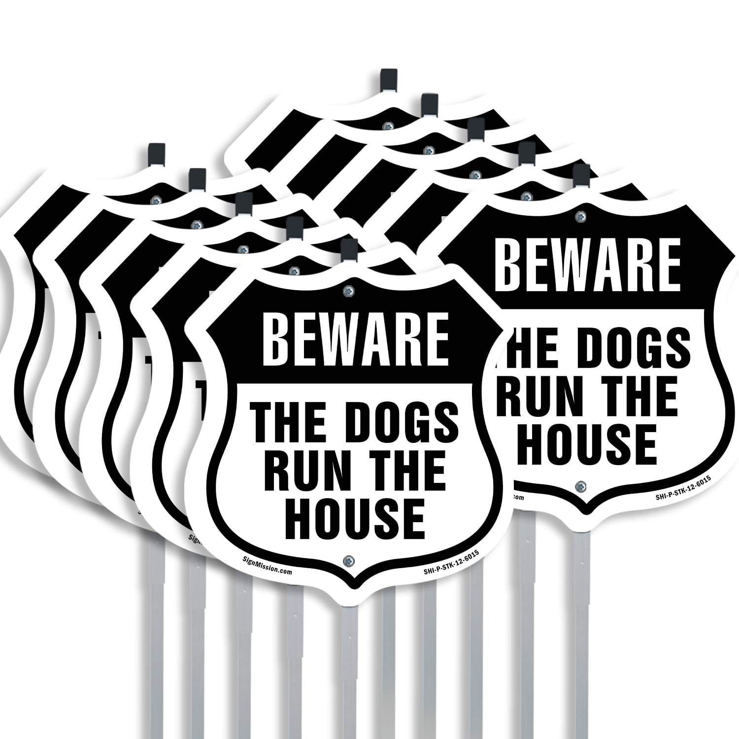 Beware The Dogs Run The House (10 Pack) 12 inch X 12 inch Shield Shaped ...