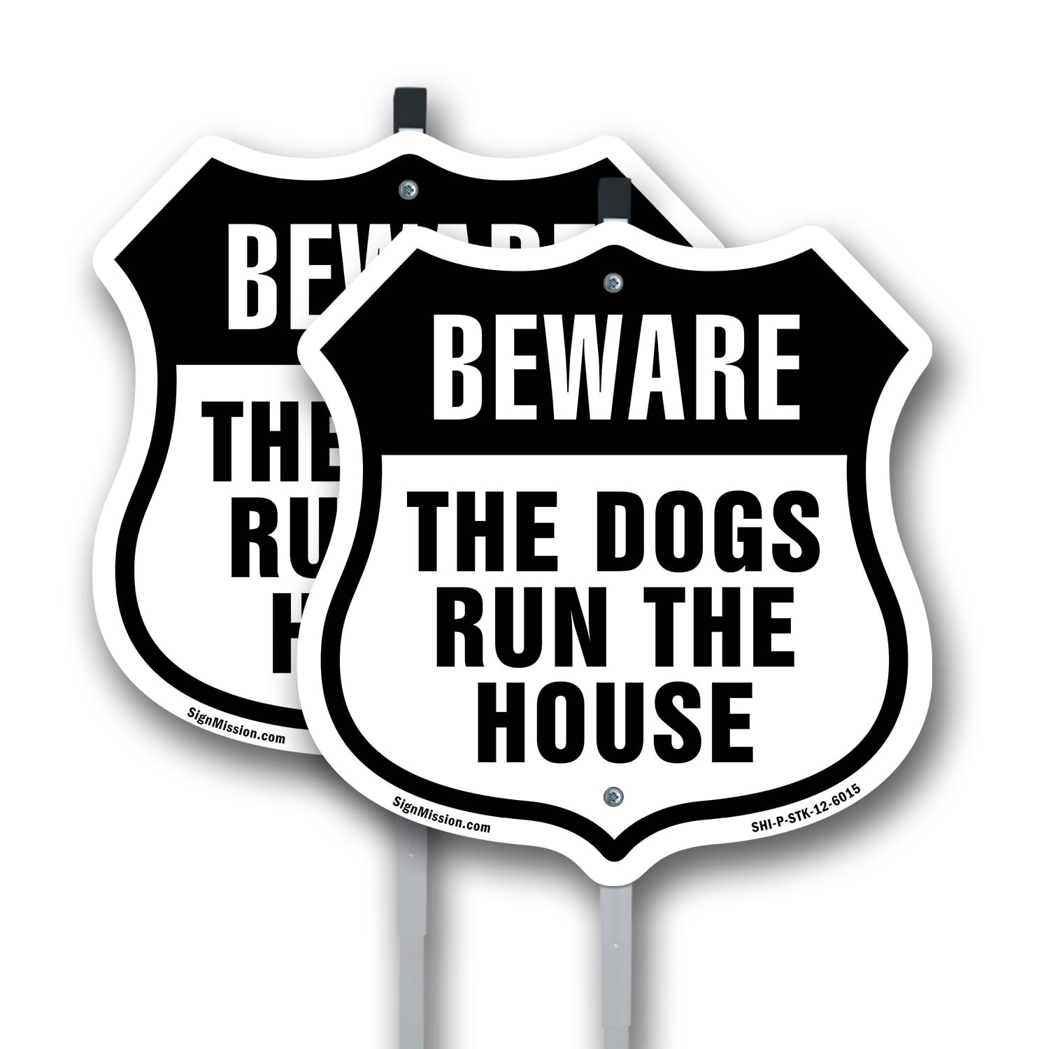 Beware The Dogs Run The House (2 Pack) 12 inch X 12 inch Shield Shaped ...