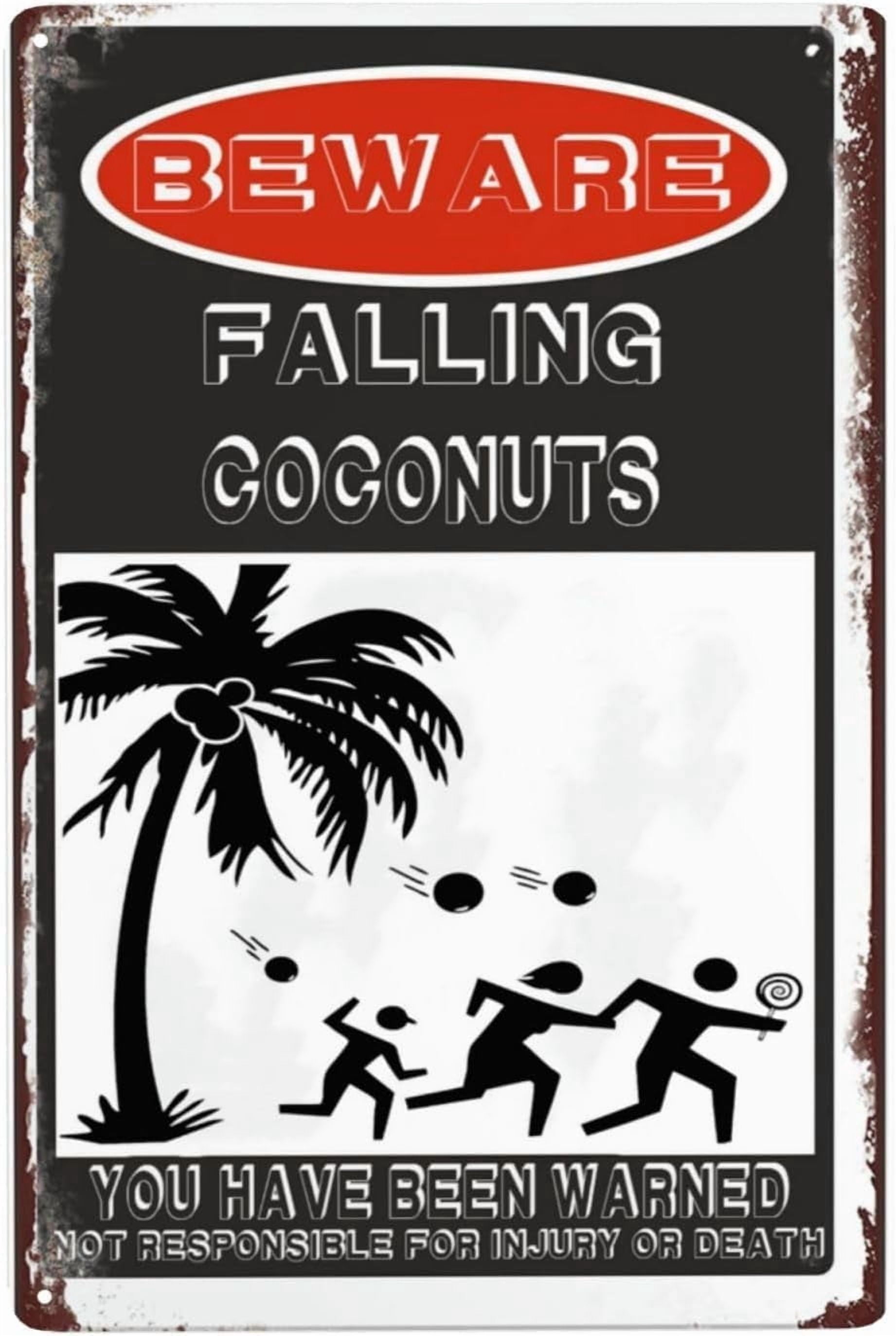 Beware Falling Coconuts Metal Sign Warning Sign Safety Signs For Home ...
