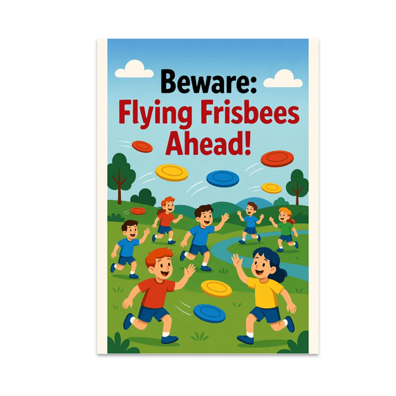Beware: Flying Frisbees Ahead! - Family Fun Park Decor - 13x19 Poster ...
