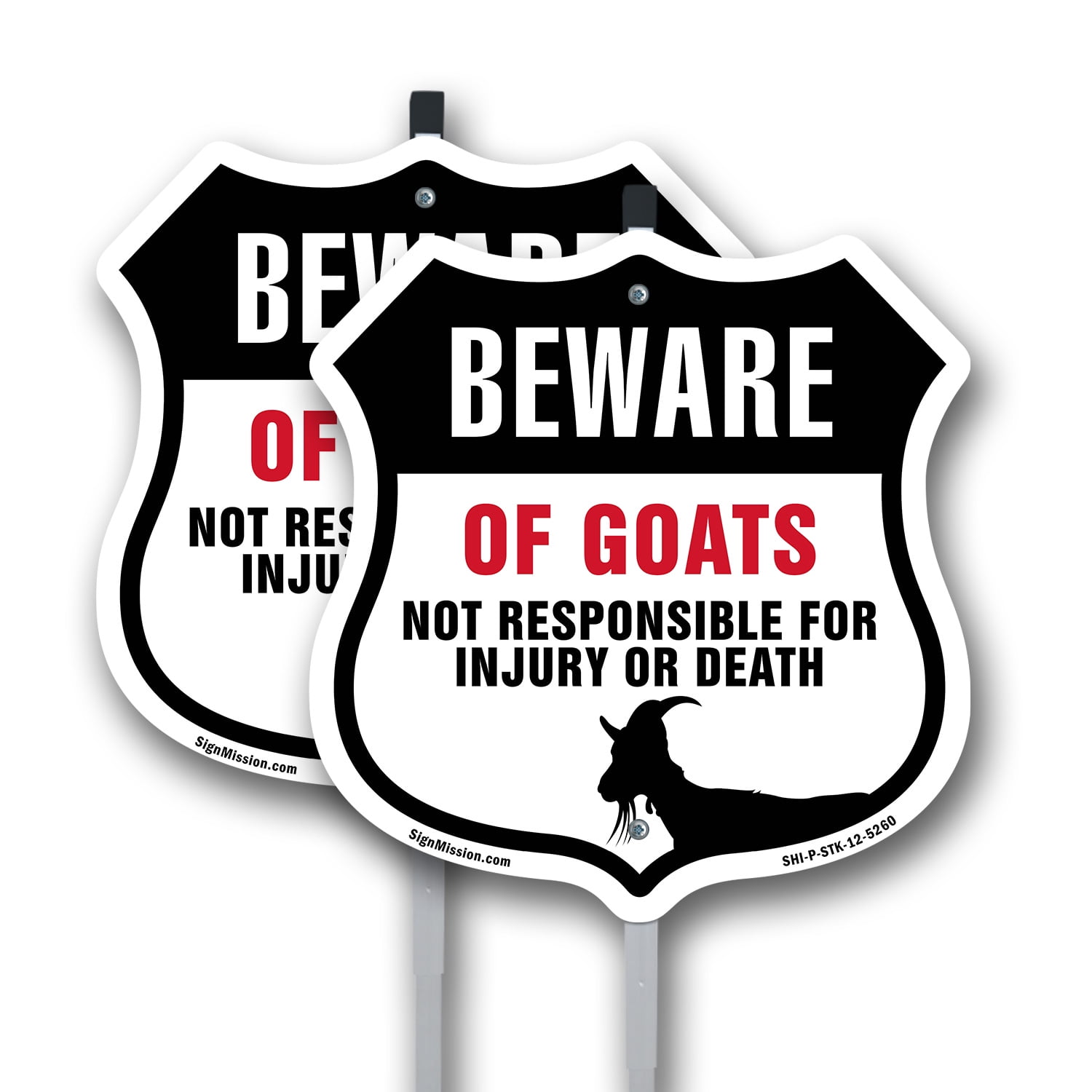 Beware Of Goats Not Responsible For Injury Or Death (2 Pack) 12 inch X ...