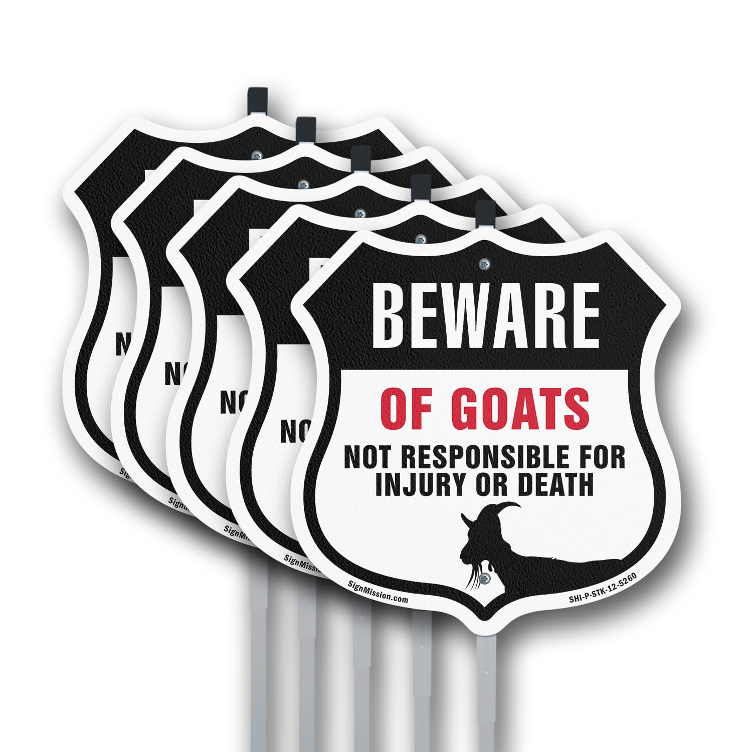 Beware Of Goats Not Responsible For Injury Or Death (5 Pack) 12 inch X ...