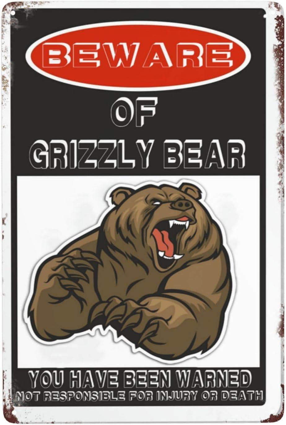 Beware Of Grizzly Bear Sign,12"X 8" Rust Free Beware Of Grizzly Bear Warning Signs, Pre-Drilled ...
