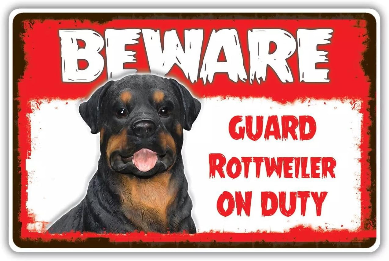 Beware Guard Rottweiler Dog On Duty Novelty Notice Metal Tin Sign - 12 ...