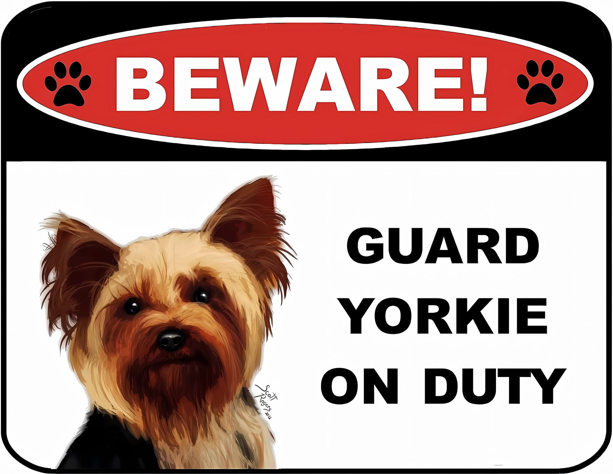 Beware Guard Yorkie on Duty Sign - 12×8 Inches, Metal Dog Sign, Home ...