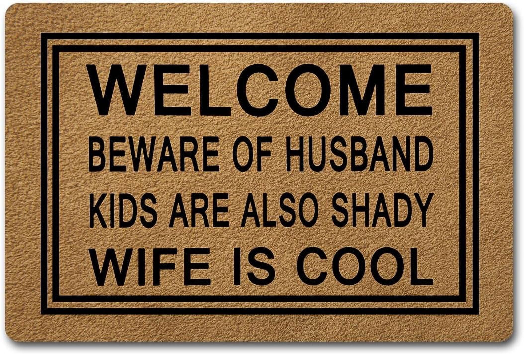 Beware of Husband Wife is Cool Door Funny Doormat for Entrance Way with ...