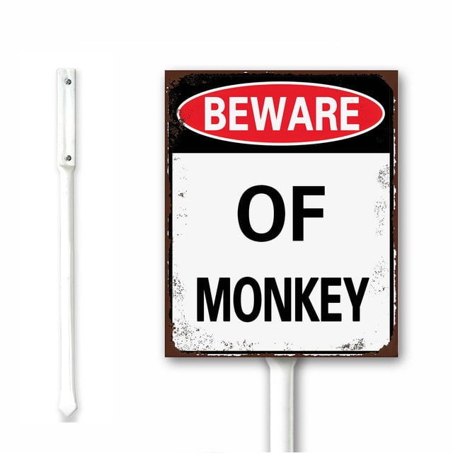 Beware of Monkey Metal Sign Rustic Yard Sign With Stake 4.6 x 6 Inches ...