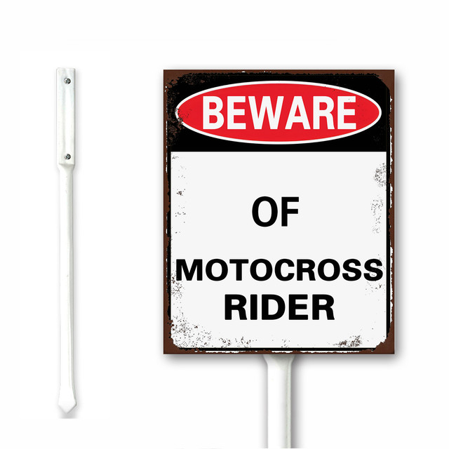 Beware of Motocross Rider Metal Sign Rustic Yard Sign With Stand 8 x 12 ...