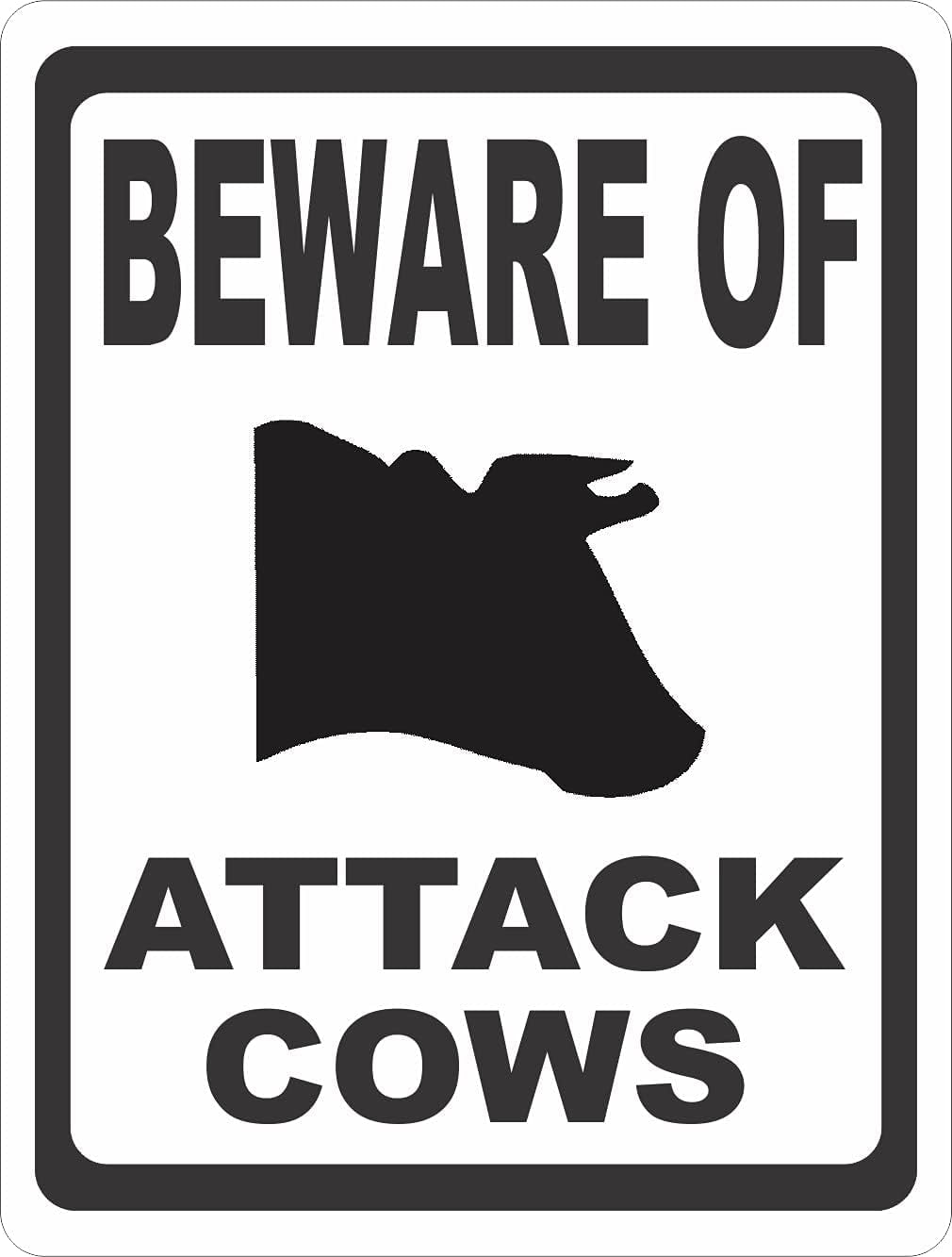 Beware Of Attack Cow Metal Tin Sign Aluminum Warning Signs For Indoor ...