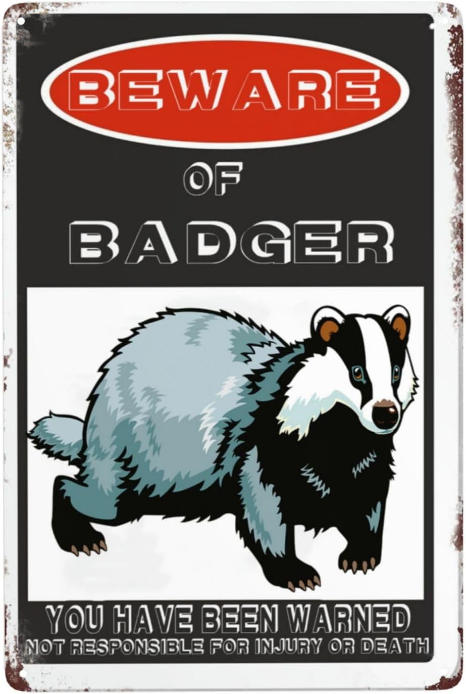 Beware Of Badger Funny Tin Signs Wall Decor Man Cave Garage Far Bar Pub ...
