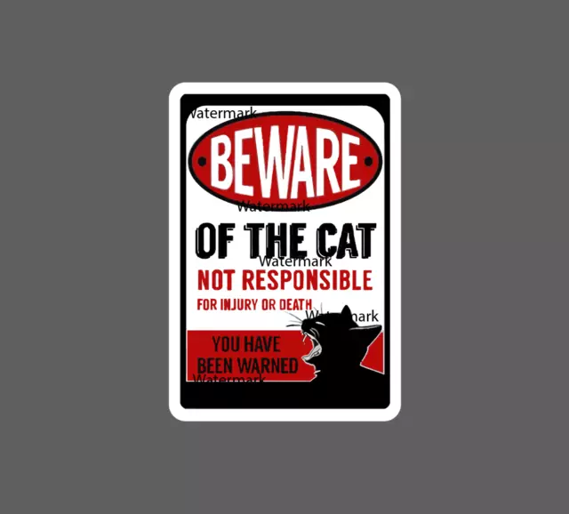 Beware Of Cat Sticker Injury Death Sticker Phone Decal Water Bottle ...