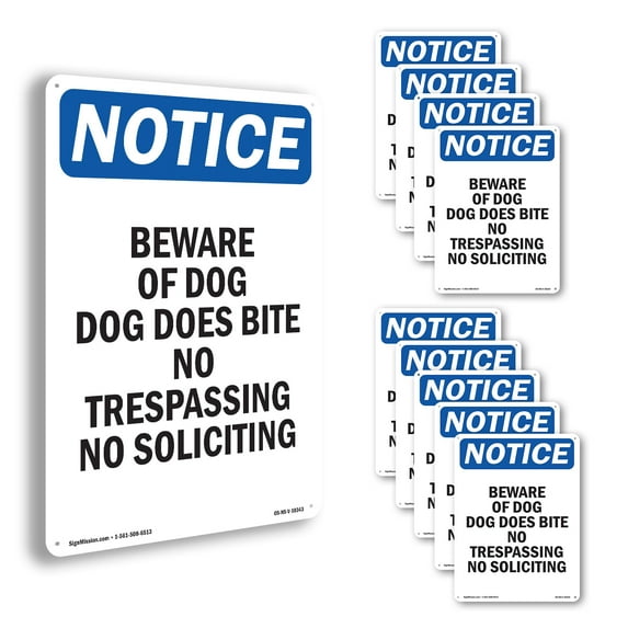 Beware Of Dog Dog Does Bite No OSHA Notice Rigid Plastic Sign 18 Inch x ...