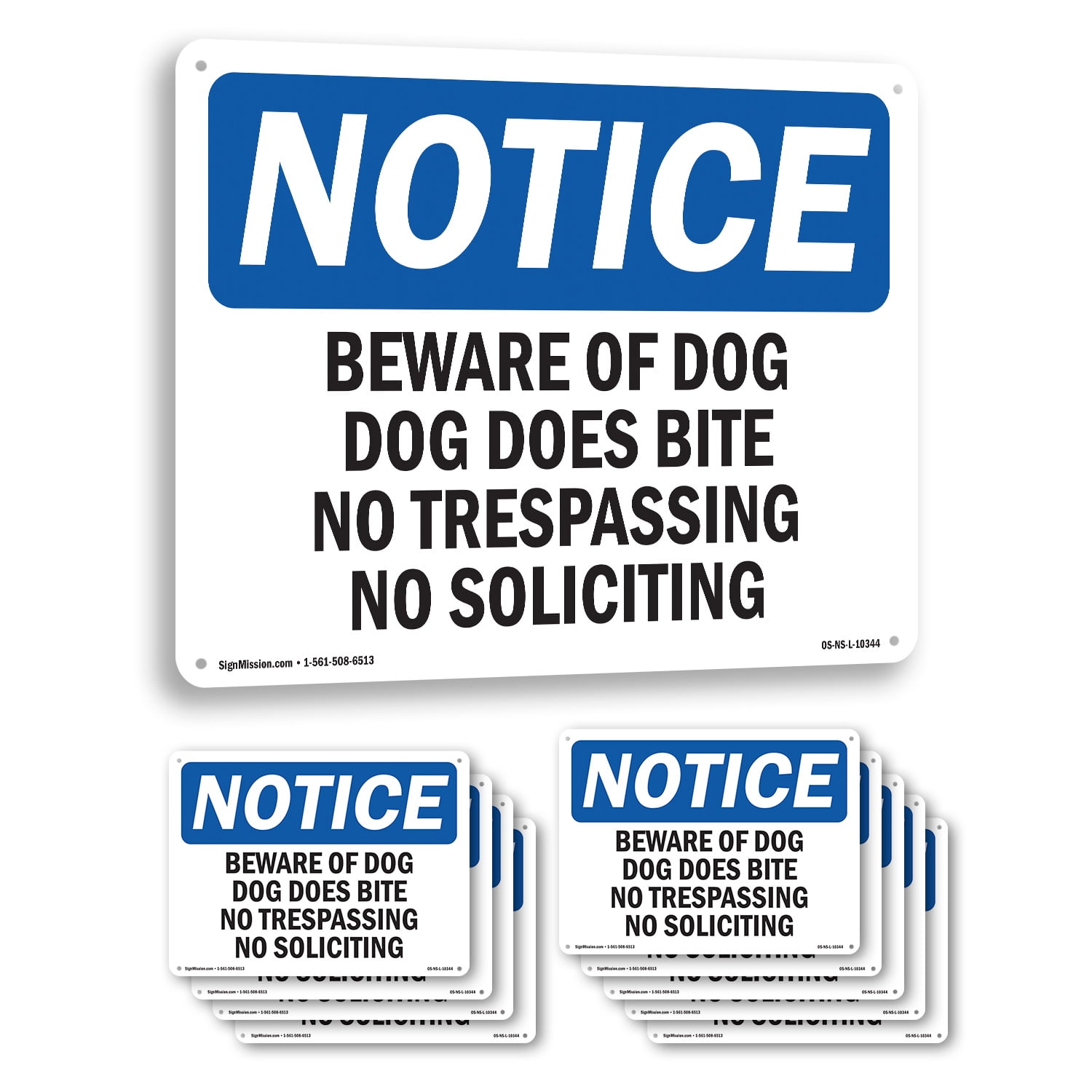 Beware Of Dog Dog Does Bite No Trespassing OSHA Notice Aluminum Sign 10 ...