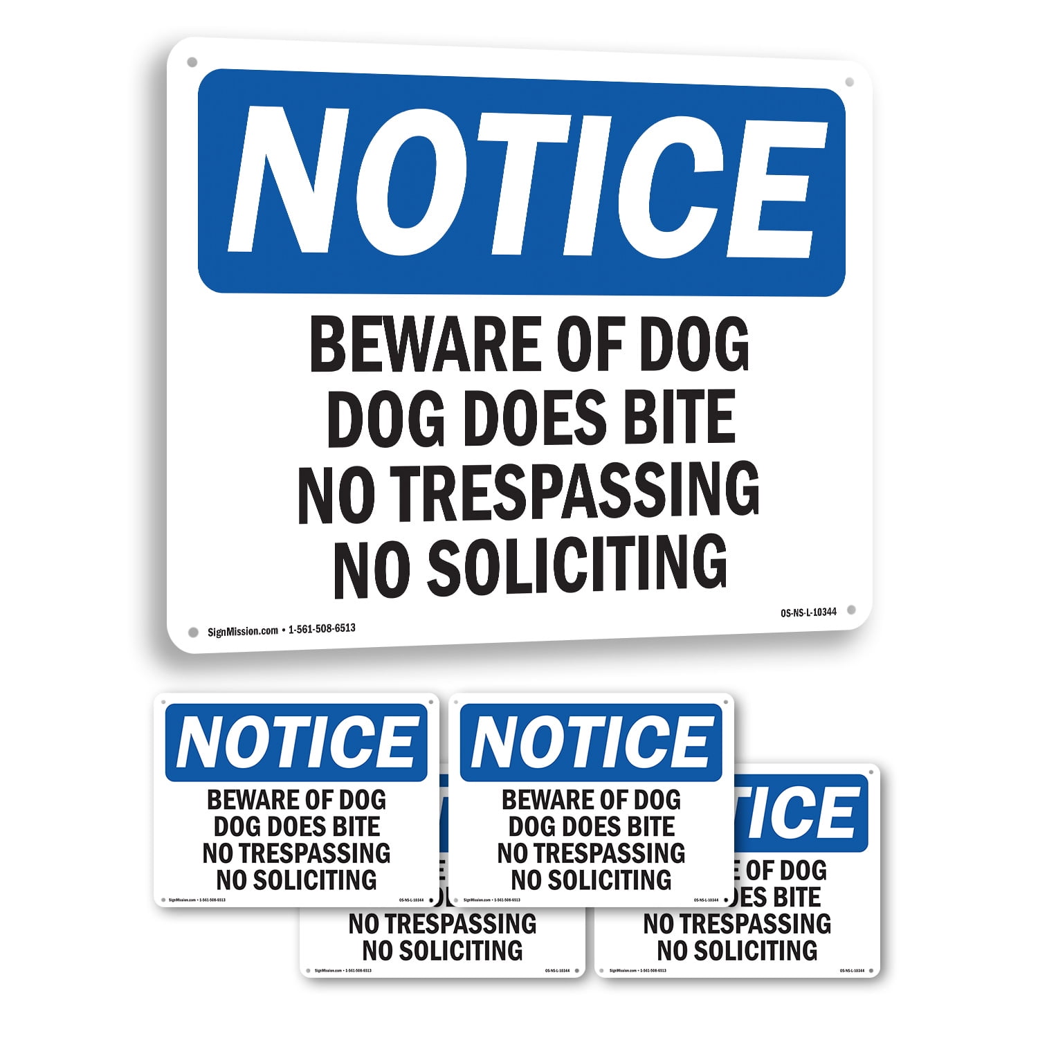 Beware Of Dog Dog Does Bite No Trespassing OSHA Notice Aluminum Sign 10 ...
