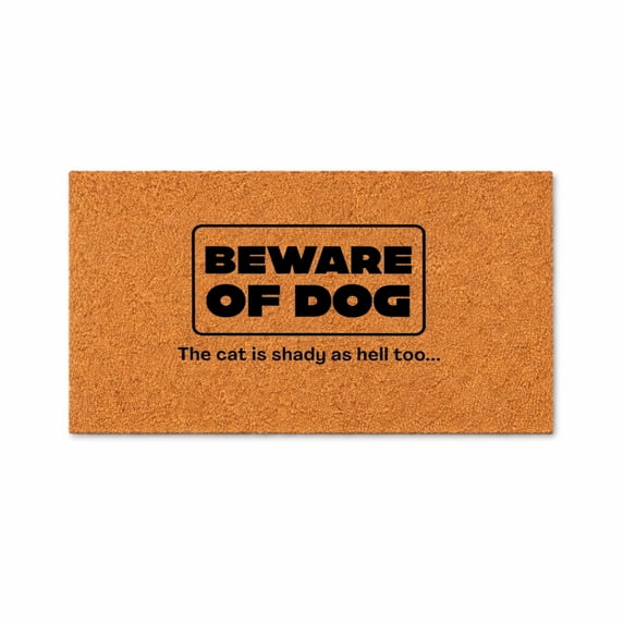 Beware Of Dog Doormat, The Cat Is Shady As Hell Too, Funny Pet Welcome ...