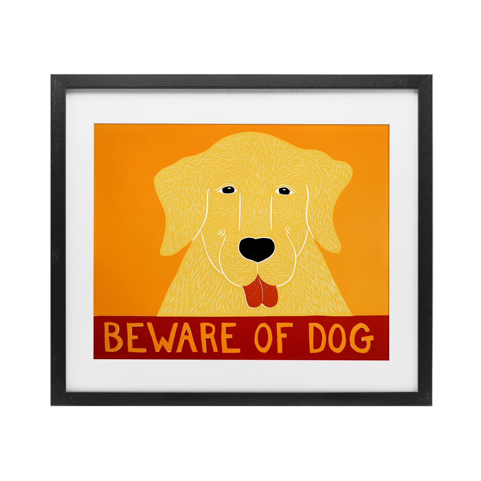 Beware Of Dog Yellow & Red Black Framed Print Under Glass, design by ...
