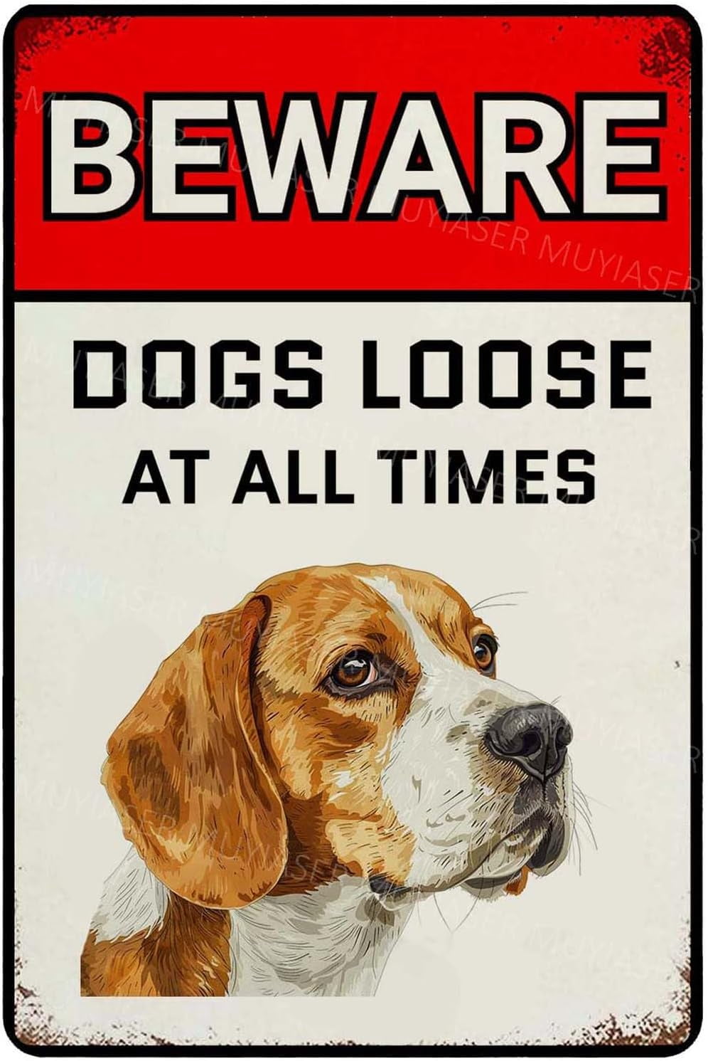 Beware Of Dogs Loose At All Time Sign Beagle Warning Sign Metal Tin ...
