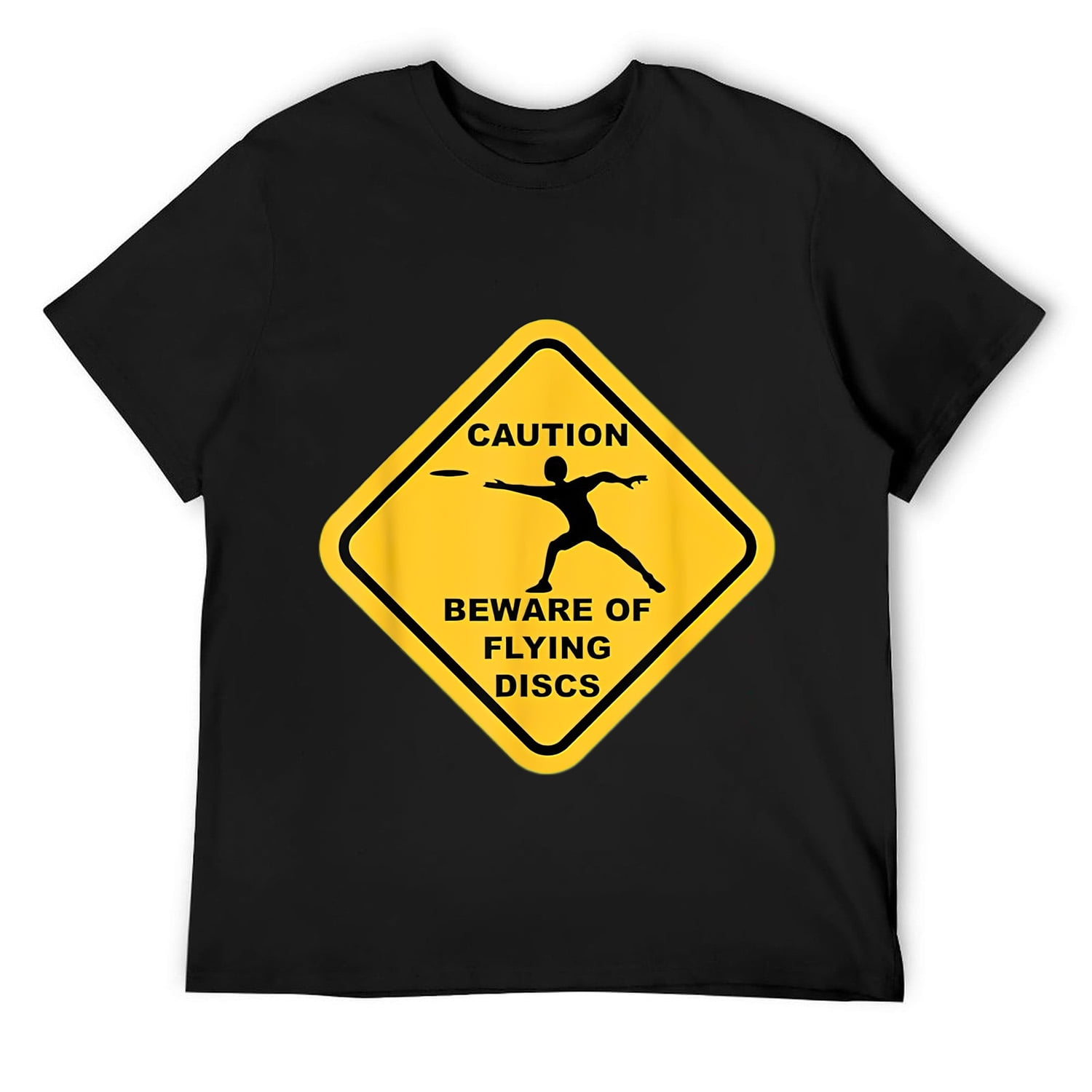 Beware Of Flying Discs Caution Sign Funny Disc Golf T Shirts T-Shirt ...