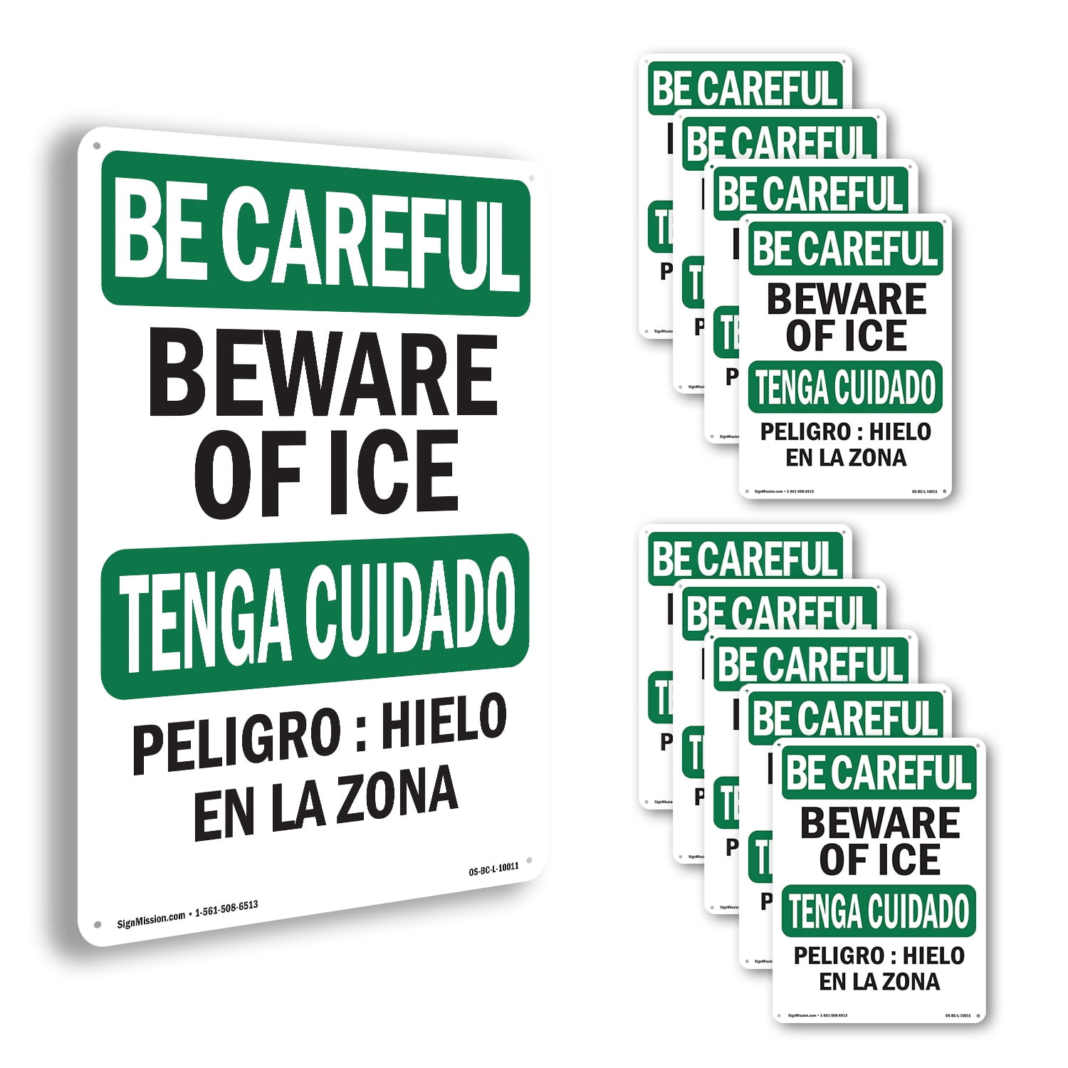 Beware Of Ice Bilingual OSHA Be Careful Rigid Plastic Sign 18 Inch x 12 ...