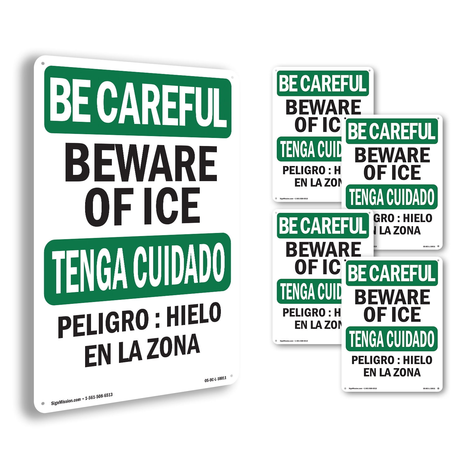 Beware Of Ice Bilingual OSHA Be Careful Rigid Plastic Sign 18 Inch x 12 ...