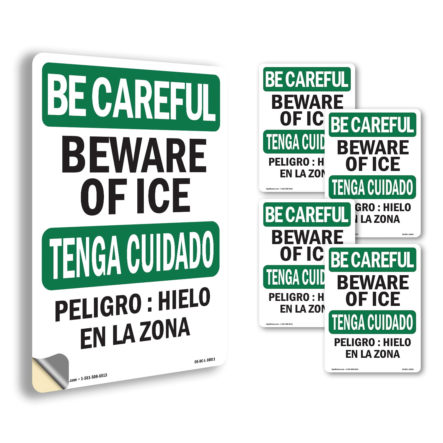 Beware Of Ice Bilingual OSHA Be Careful Vinyl Decal Label 24 Inch x 18 ...