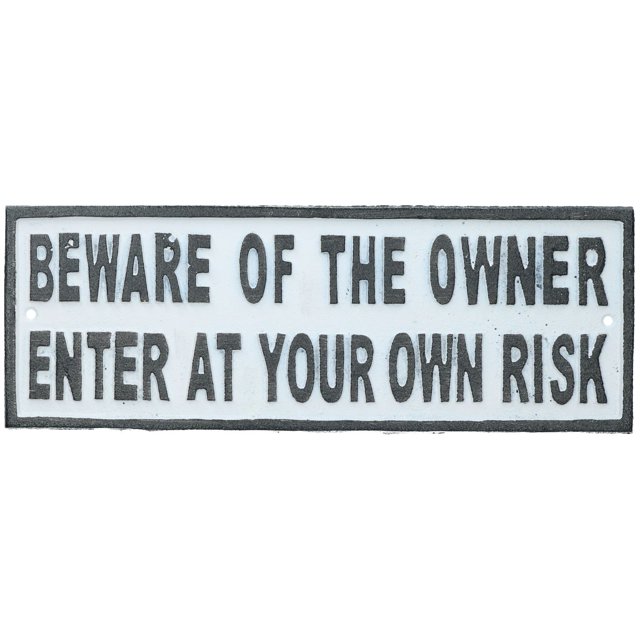 Beware Of Owner Enter At Own Risk Cast Iron Sign Plaque Door Wall House ...