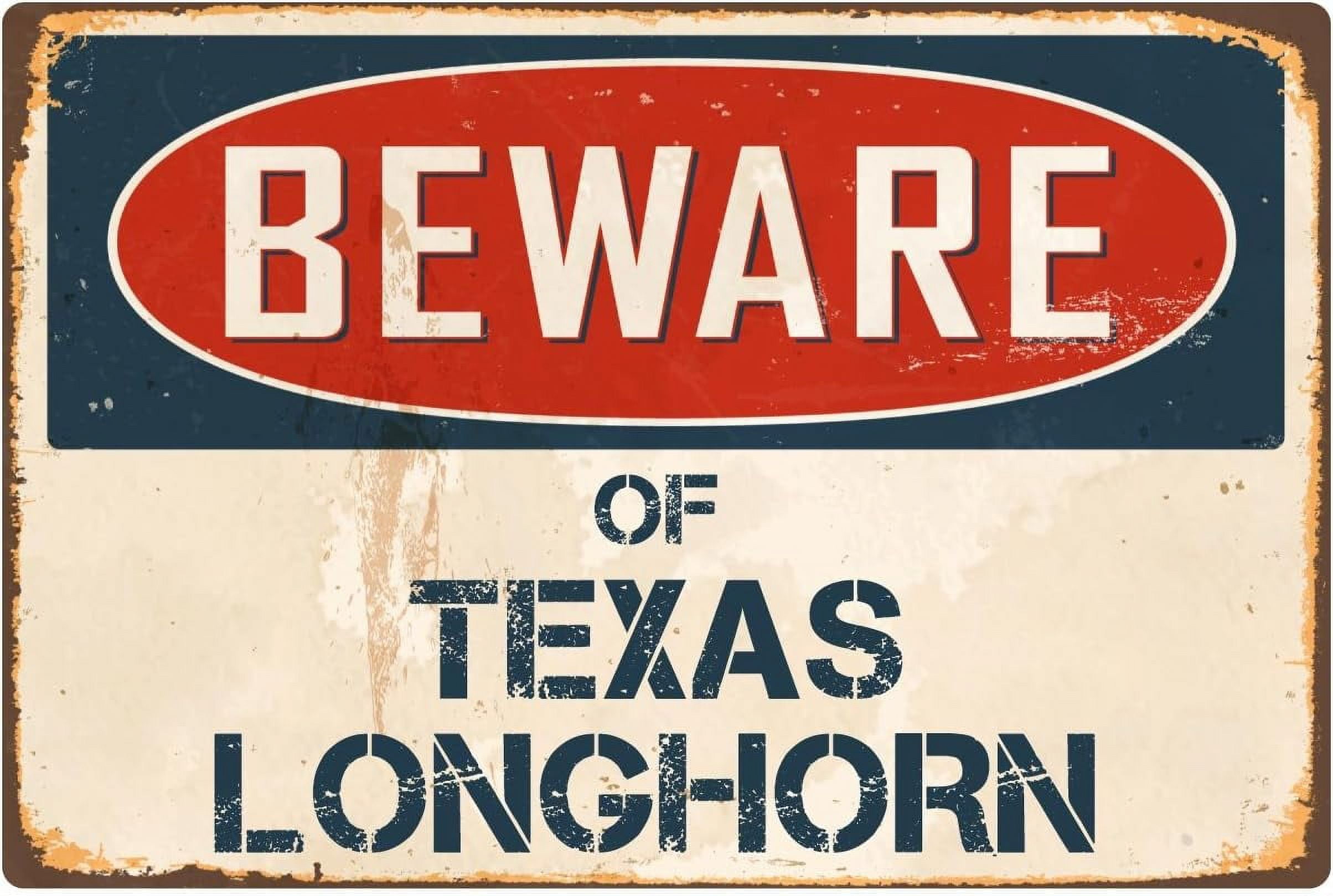 Beware Of Texas Longhorn 8” x 12” Vintage Aluminum Retro Metal Sign VS412 - Walmart.com