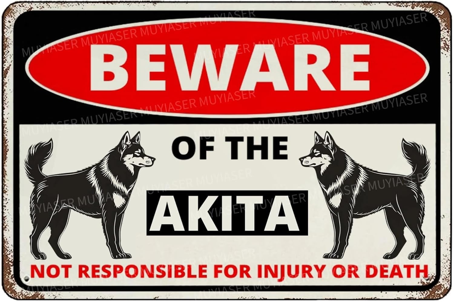 Beware Of The Dog Akita Sign Metal Tin Signs Outdoor Yard Sign Warning ...