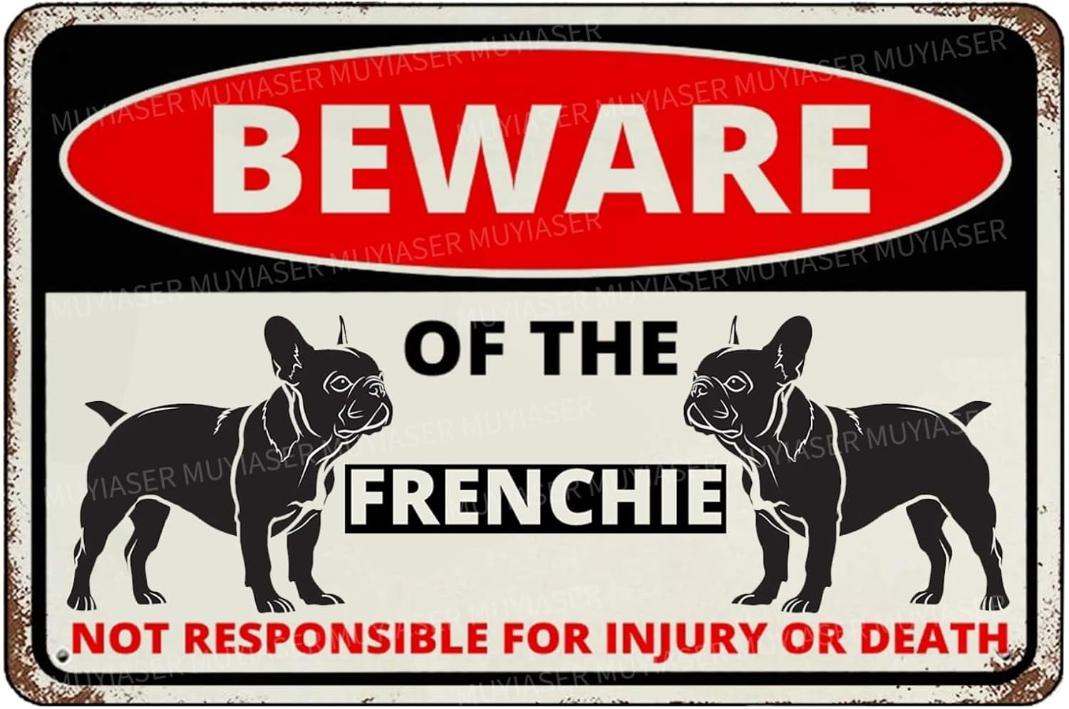 Beware Of The Dog Frenchie Sign Aluminum Metal Tin Signs Outdoor Yard ...