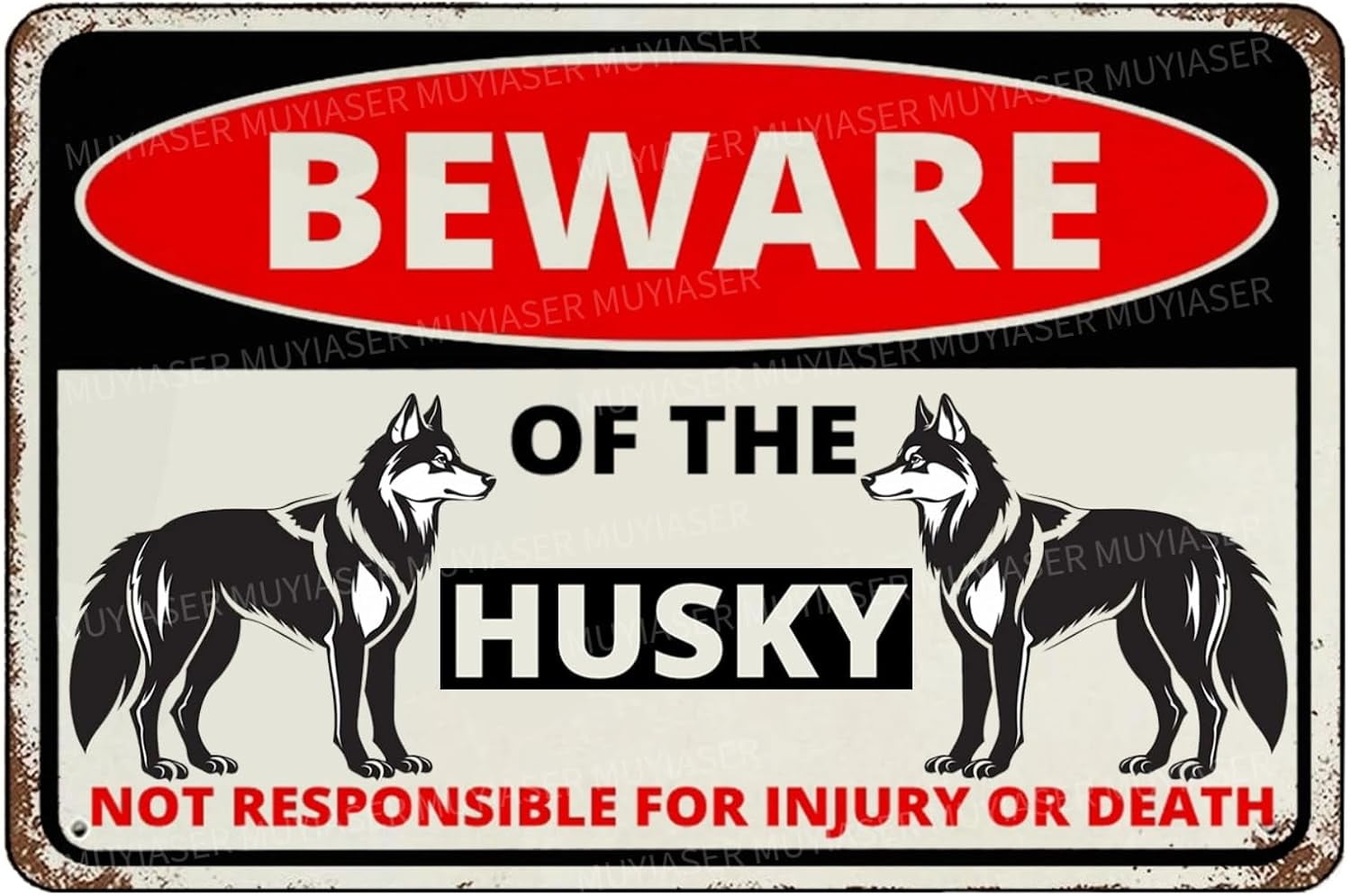 Beware Of The Dog Husky Sign Metal Tin Signs Outdoor Yard Sign Warning ...