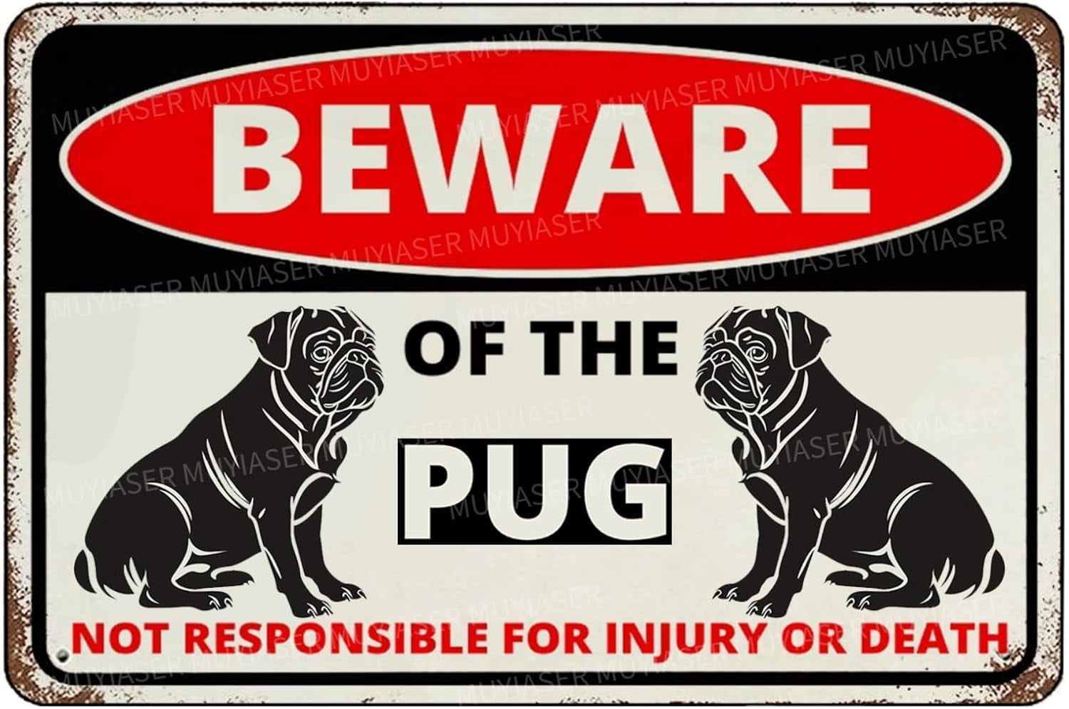 Beware Of The Dog Pug Sign Metal Tin Signs Outdoor Yard Sign Warning ...