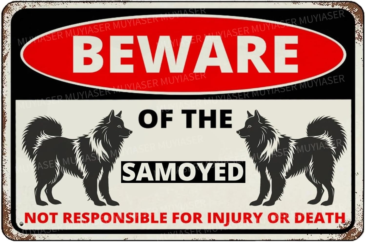Beware Of The Dog Samoyed Sign Metal Tin Signs Outdoor Yard Sign ...