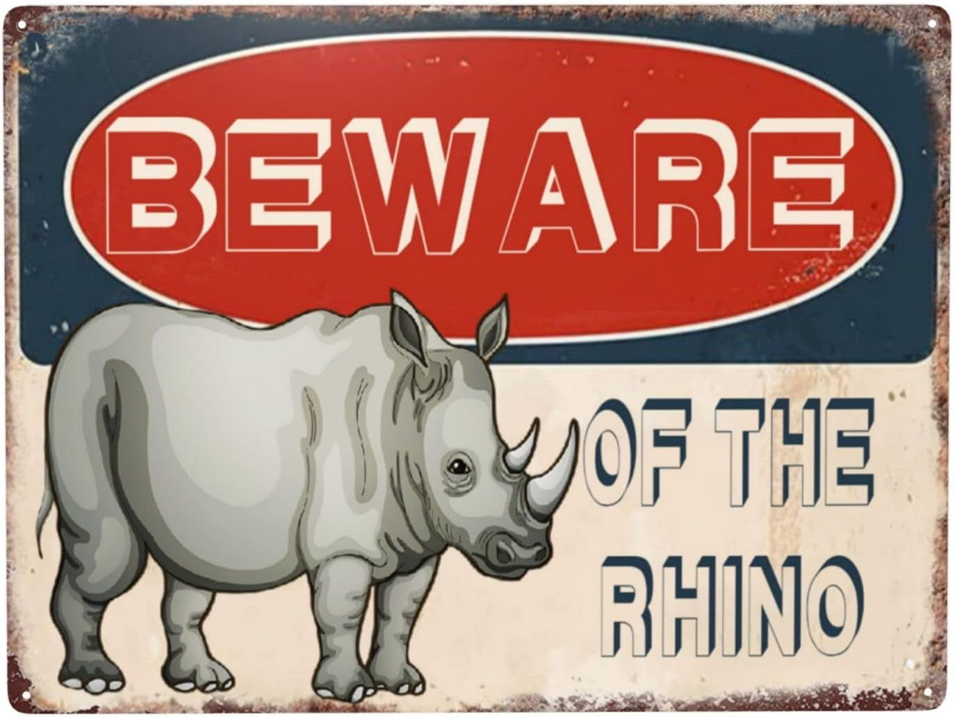 Beware Of The Rhino Metal Sign Warning Sign Safety Signs For Home ...