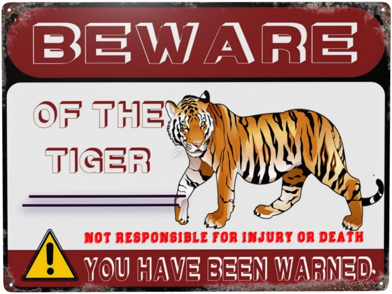 Beware Of Tiger Metal Sign Warning Sign Safety Signs For Home Outdoor ...
