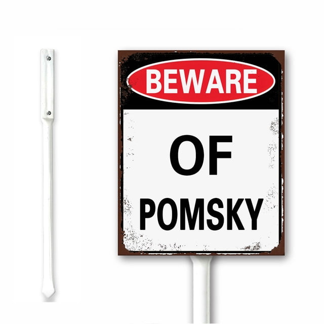 Beware of Pomsky Metal Sign Rustic Yard Sign With Stand 8 x 12 Inches ...