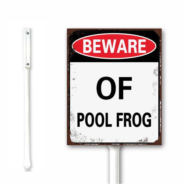 Beware of Pool Frog Metal Sign Rustic Yard Sign With Stand 8 x 12 ...