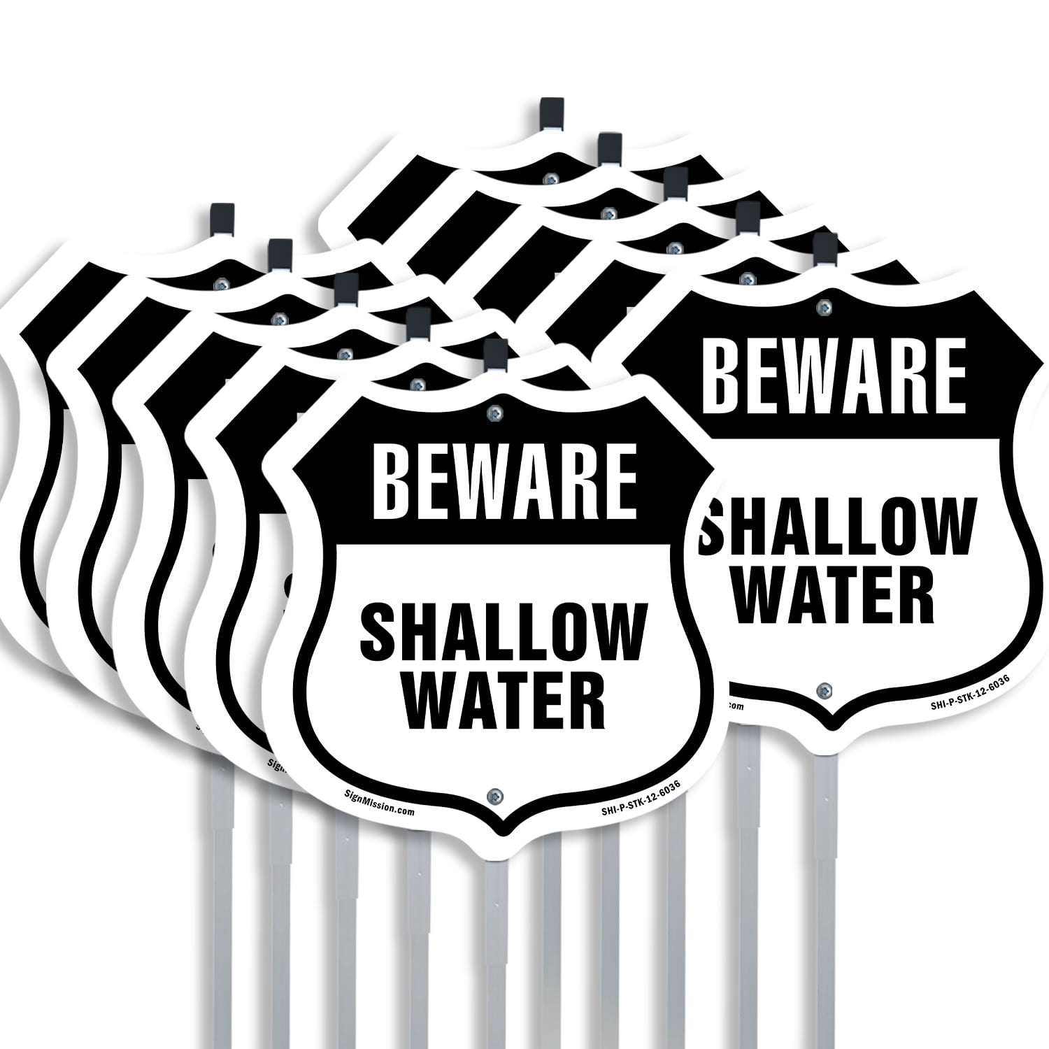 Beware Shallow Water (10 Pack) 12 inch X 12 inch Shield Shaped ...