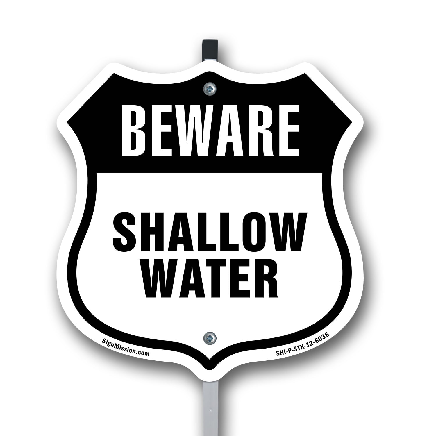 Beware Shallow Water 12 inch X 12 inch Shield Shaped Commercial Grade ...