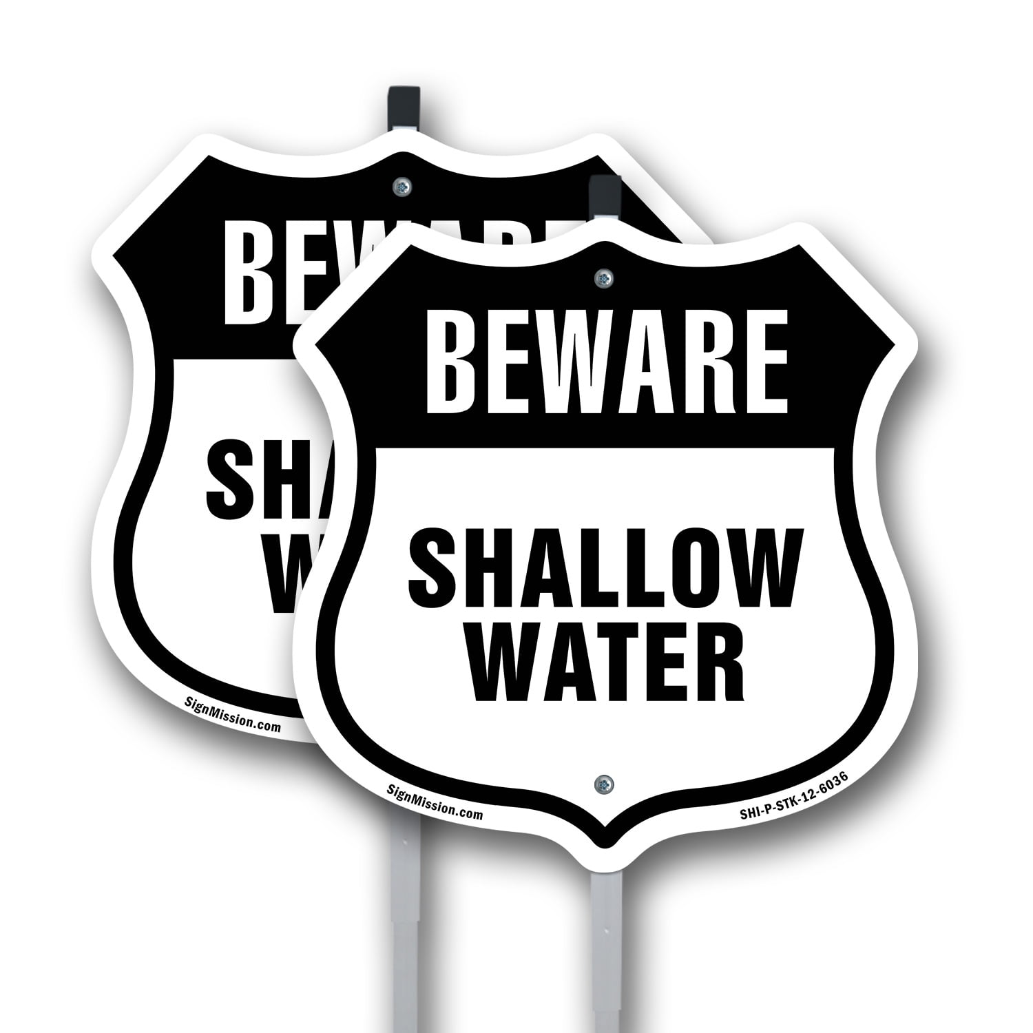 Beware Shallow Water (2 Pack) 12 inch X 12 inch Shield Shaped ...