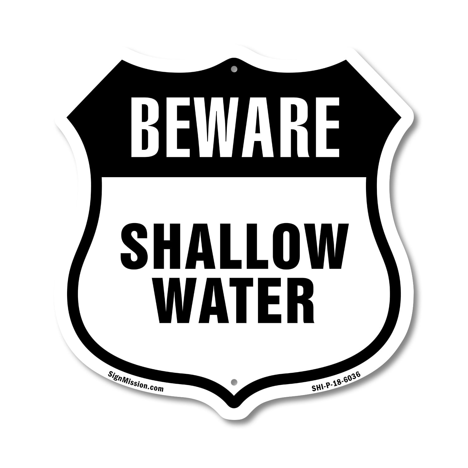 Beware Shallow Water (2 Pack) 6 inch X 6 inch Shield Shaped Commercial ...