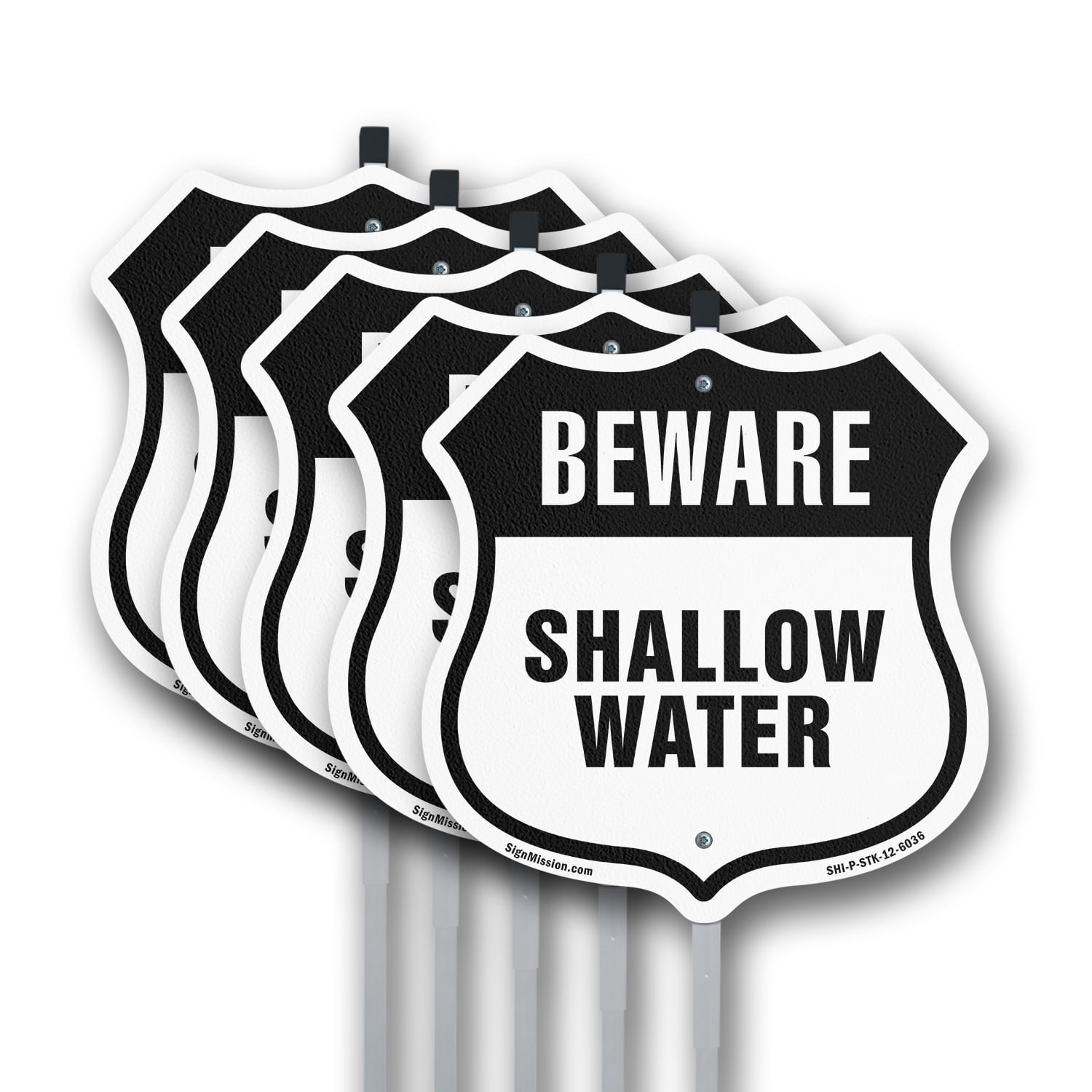 Beware Shallow Water (5 Pack) 12 inch X 12 inch Shield Shaped ...