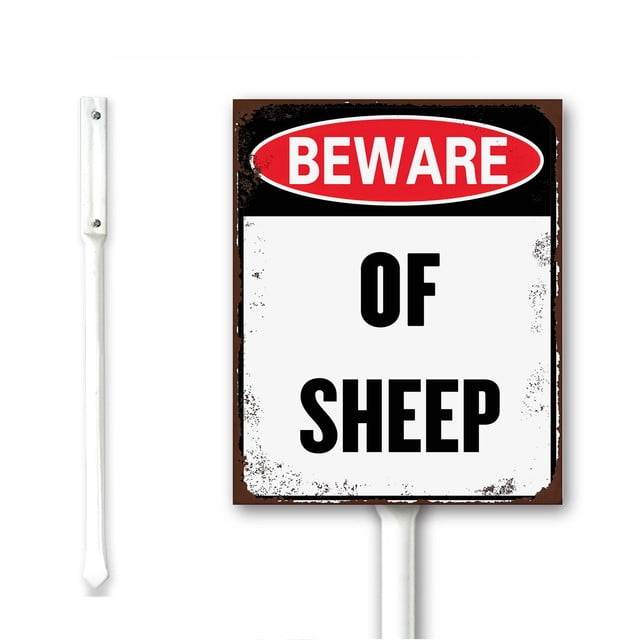 Beware of Sheep Metal Sign Rustic Yard Sign With Stake 7 x 8.8 Inches ...