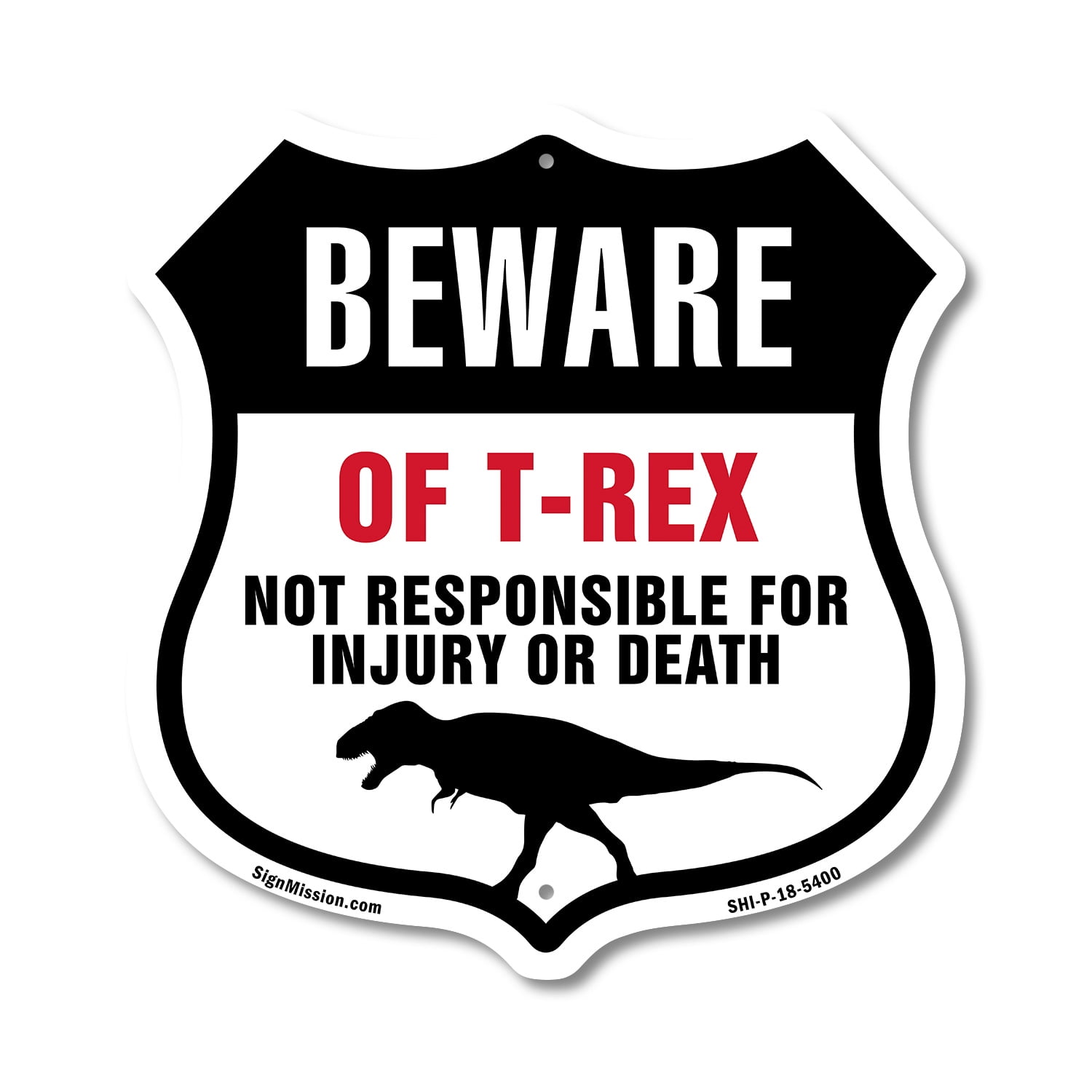 Beware Of T-Rex Dino Not Responsible For Injury Or Death 12 inch X 12 ...