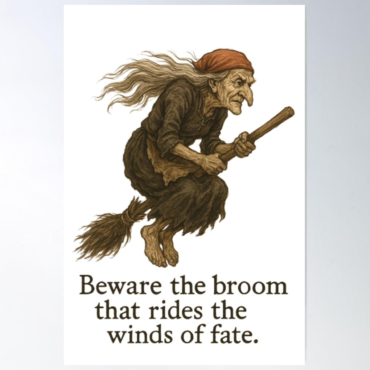 Beware The Broom - Baba Yaga Illustration Poster Wall Art, Modern Wall ...