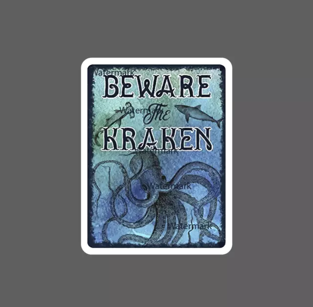 Beware The Kraken Sticker Ocean Warning Sticker Phone Decal Water ...