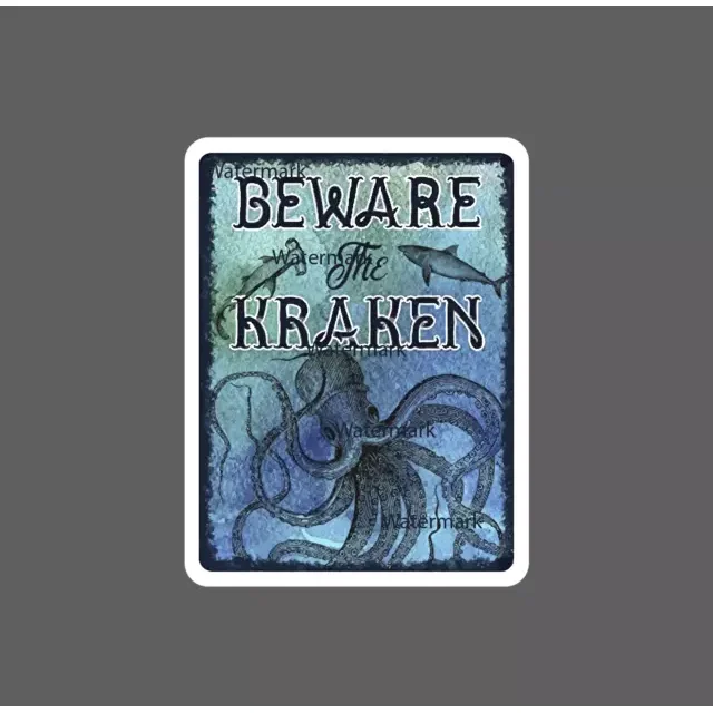 Beware The Kraken Sticker Ocean Warning Sticker Phone Decal Water ...