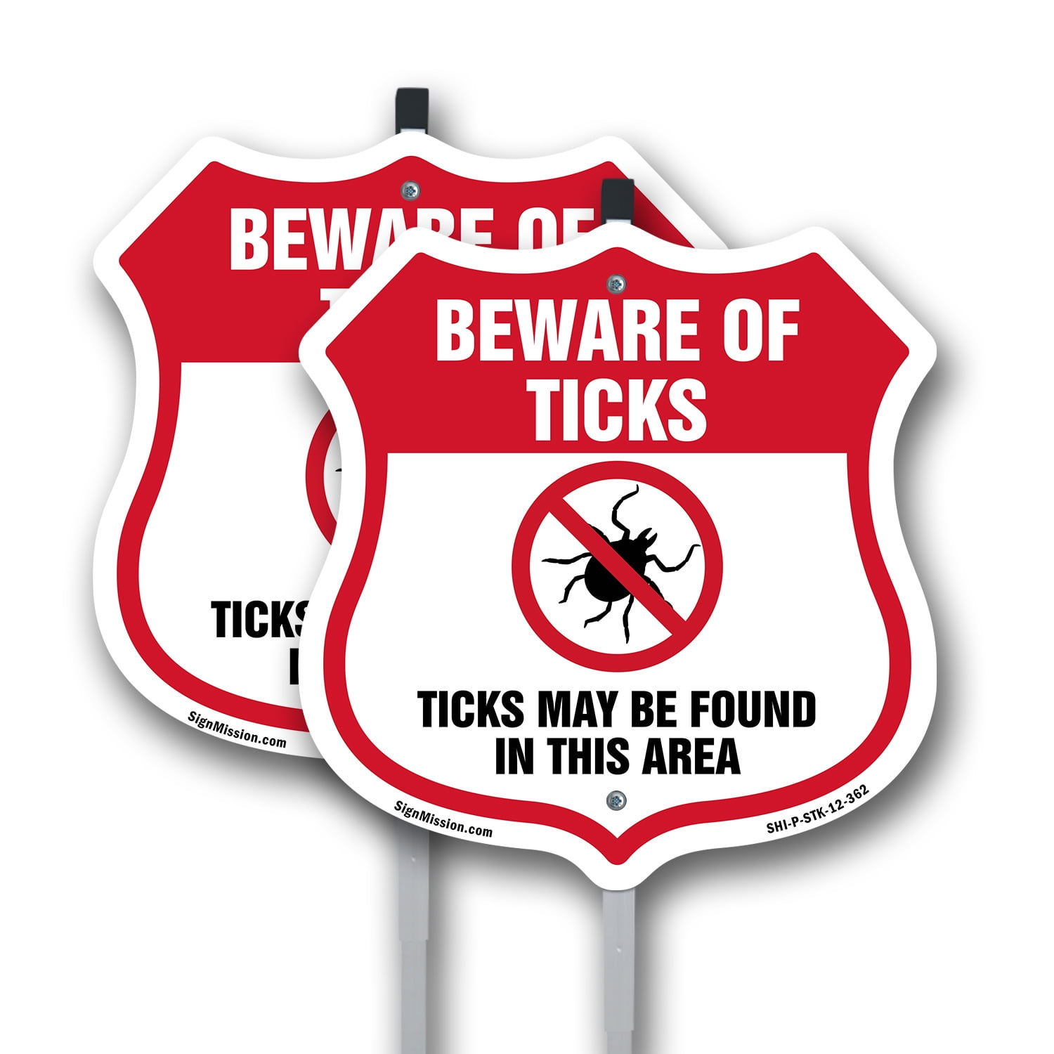 Beware Of Ticks Shield Sign Ticks May Be Found In This Area (2 Pack) 12 ...